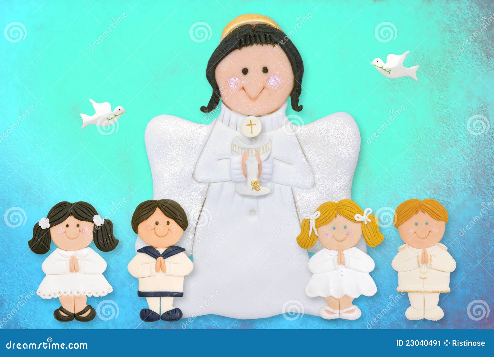 Cheerful First Communion Card, Angel with Children Stock Illustration ...