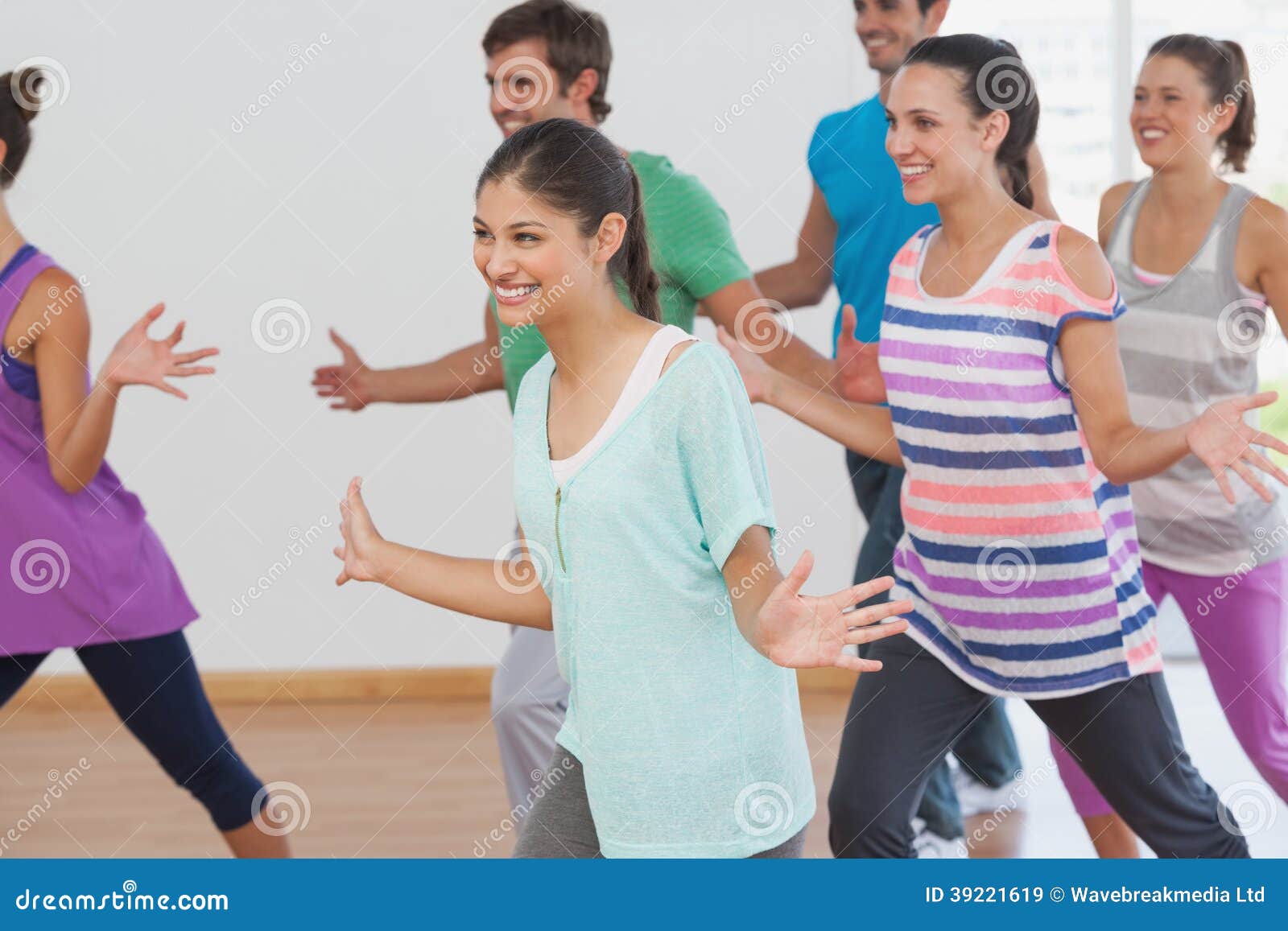 Cheerful Fitness Class and Instructor Doing Pilates Stock Image - Image ...