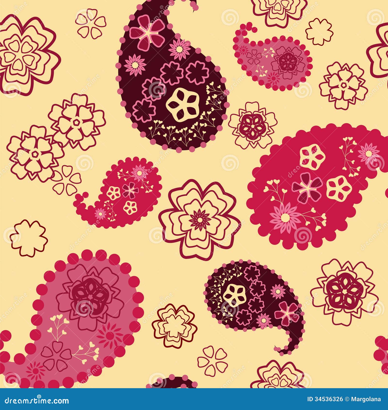 Cheerful Floral Pattern on Yellow Background Stock Illustration ...
