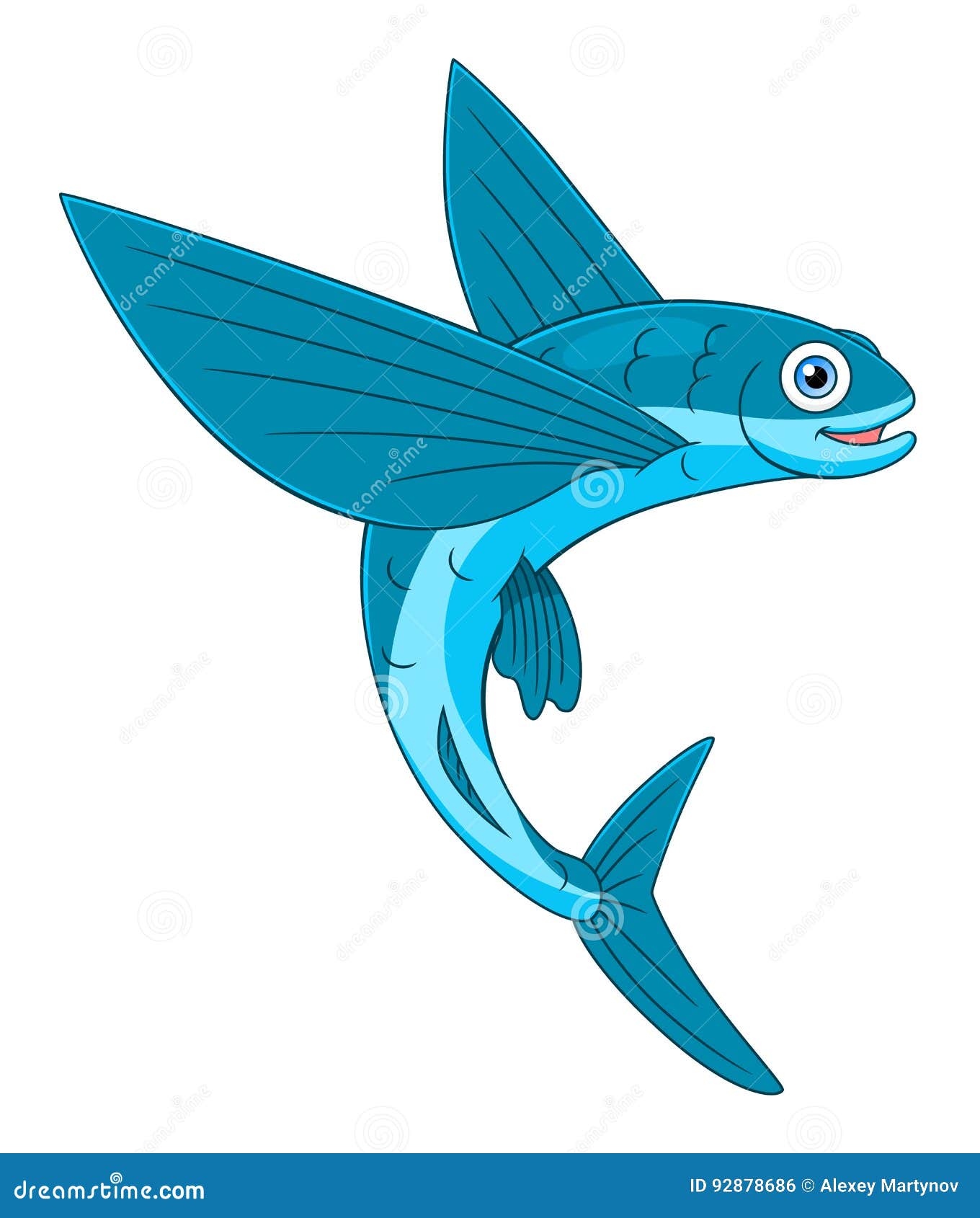 Cheerful flying fish stock vector. Illustration of cartoon - 92878686