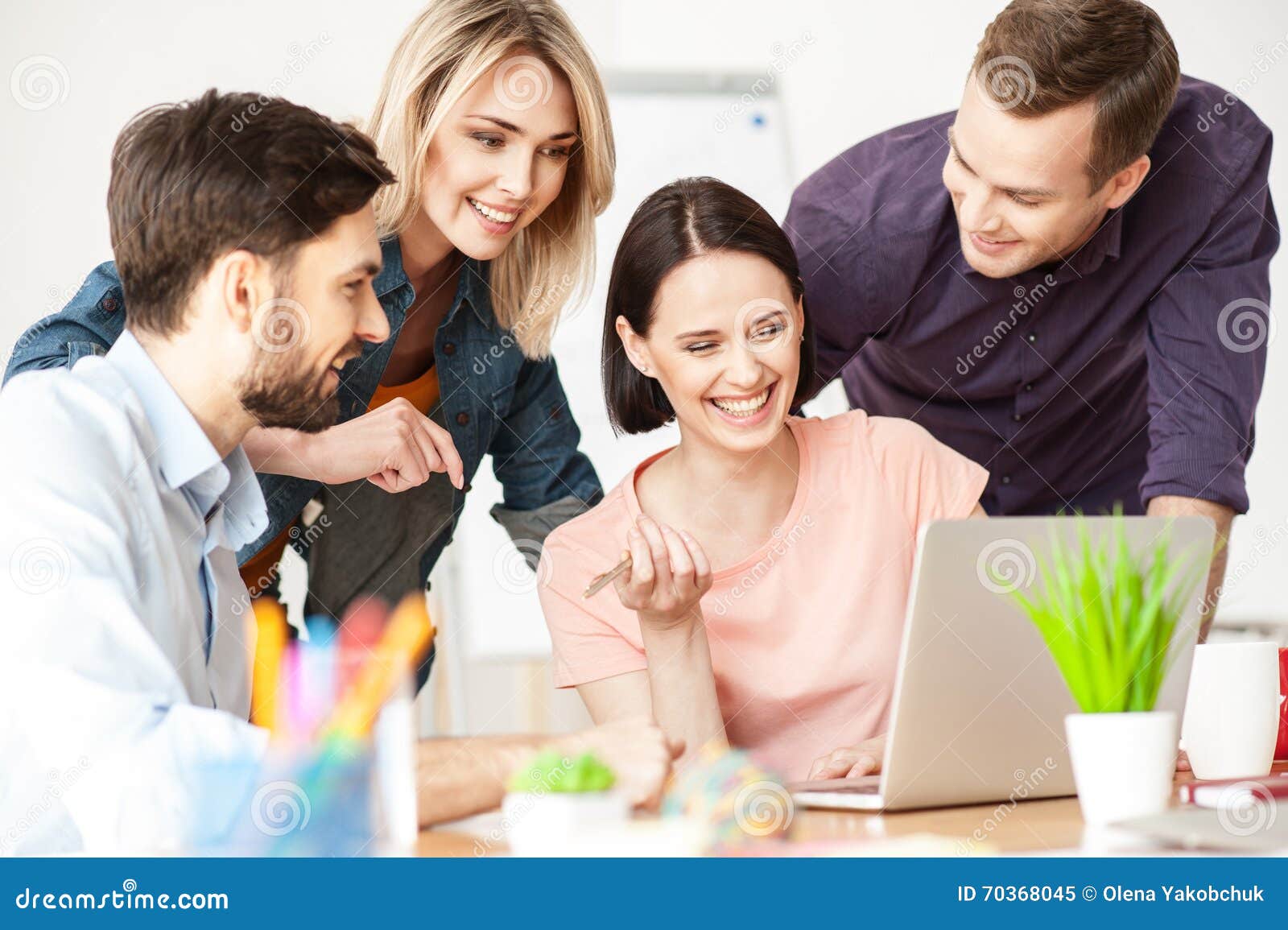 Cheerful Four Colleagues are Working Together Stock Image - Image of ...