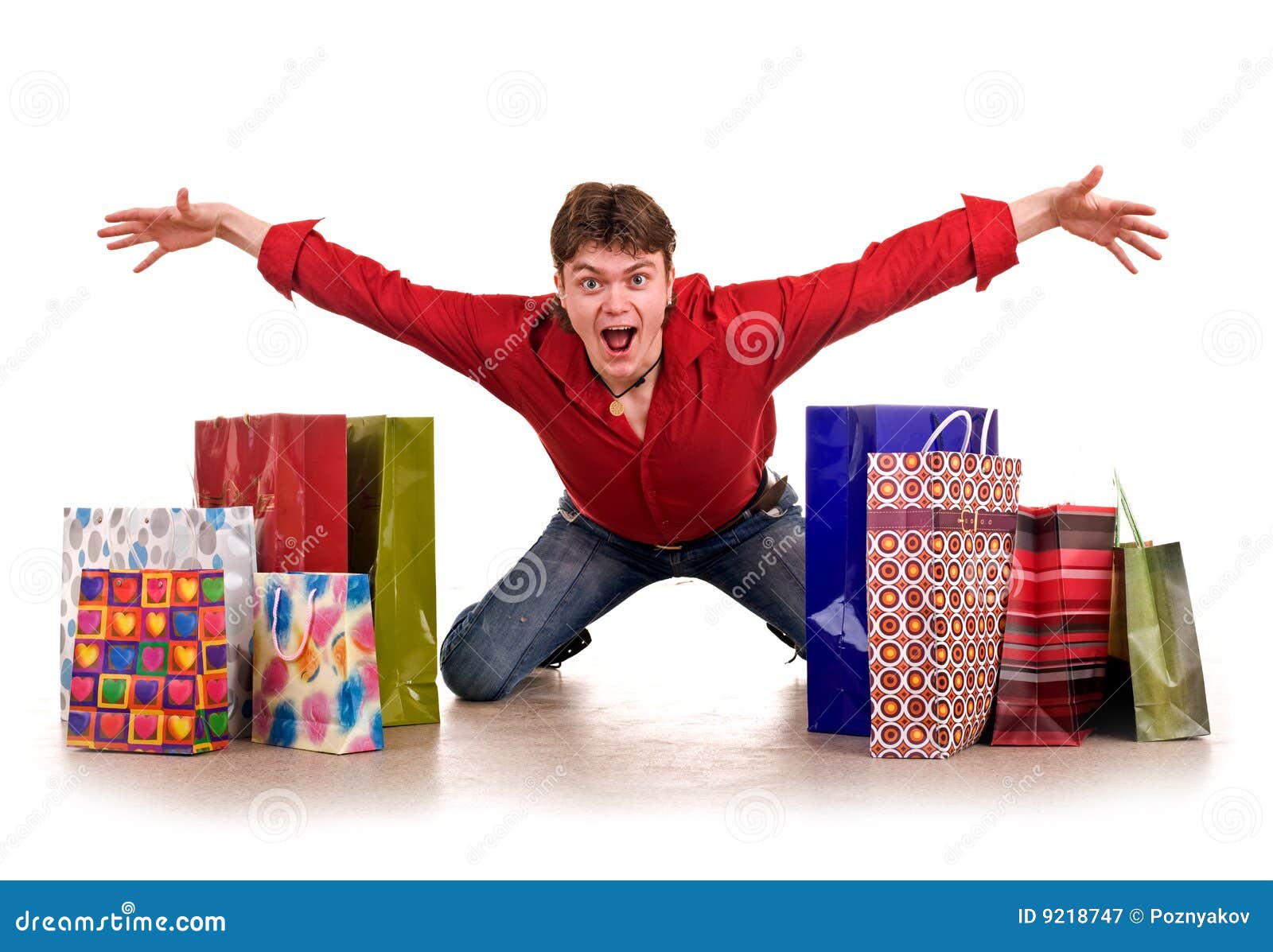 Cheerful Funny Happy Shopping Man. Stock Image - Image of fashion ...