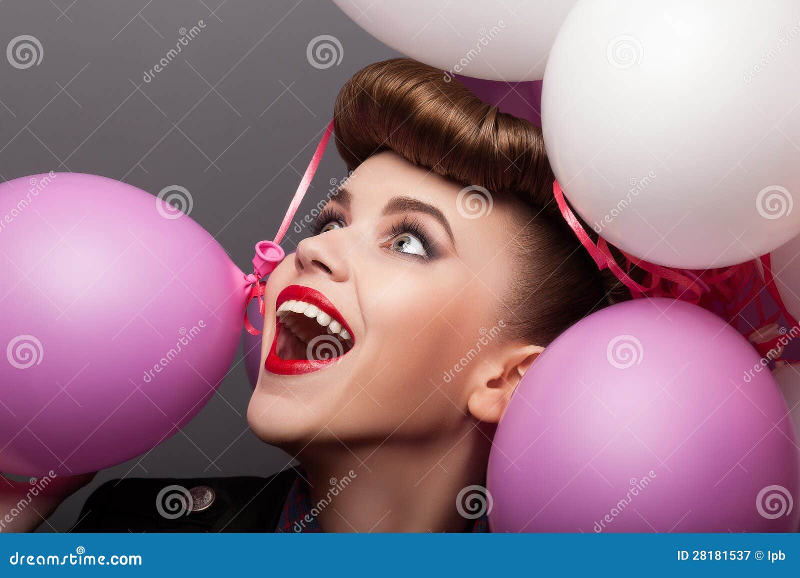 Cheerful Girl with Air Balloons Having Fun - Expression Stock Image ...