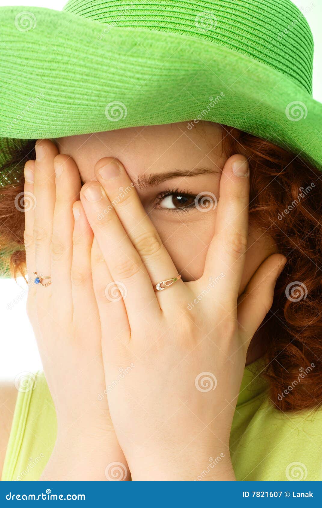 Cheerful Girl Closing Her Face with Hands Stock Image - Image of hide ...