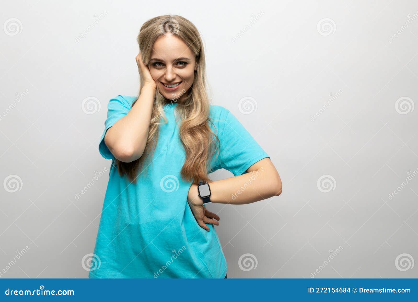 Cheerful Girl Getting High on White Studio Background Stock Photo ...