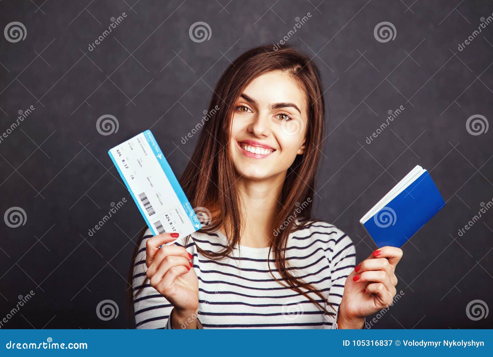 Girl With Passport And Plane Ticket Stock Image Image Of Holiday Smiling 105316837