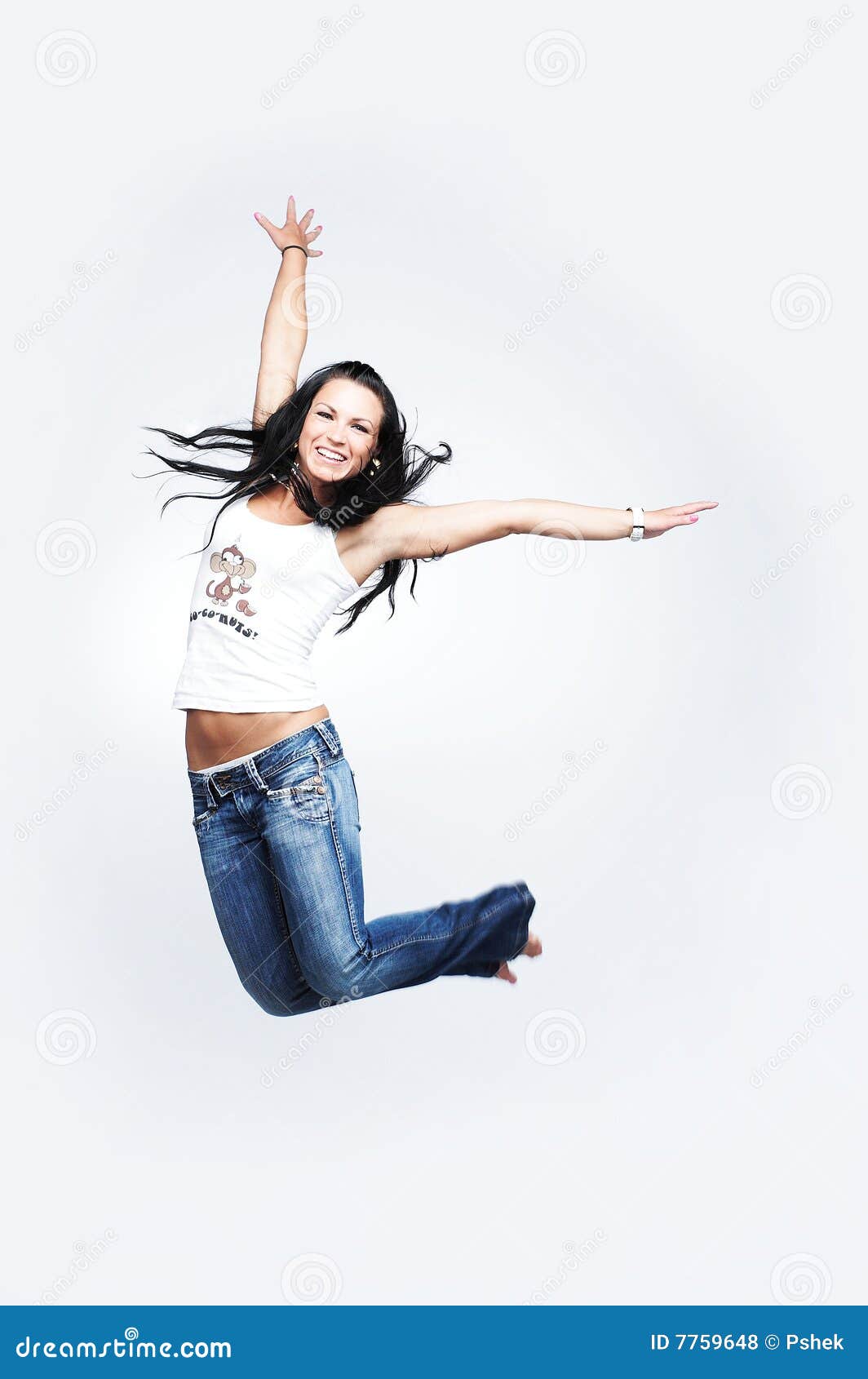 Cheerful girl jumping stock photo. Image of fashion, female - 7759648