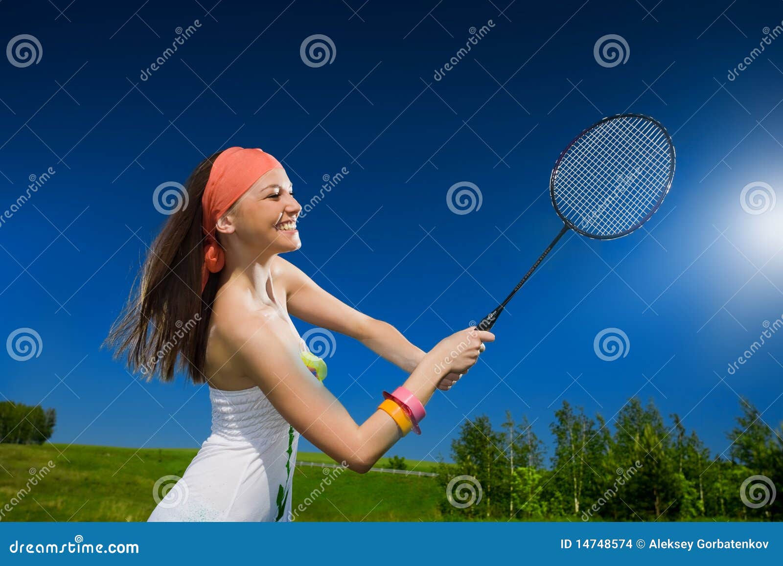 Cheerful girl with racket stock photo. Image of eyes - 14748574