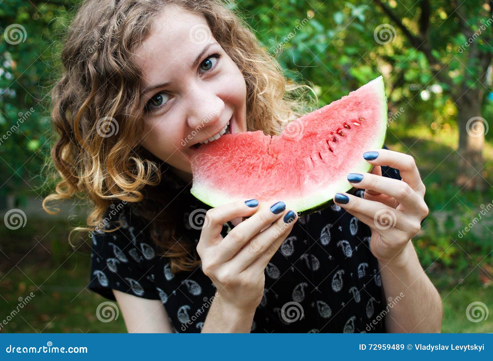 Cheerful Girl with Watermelon Stock Image - Image of happy, relax: 72959489
