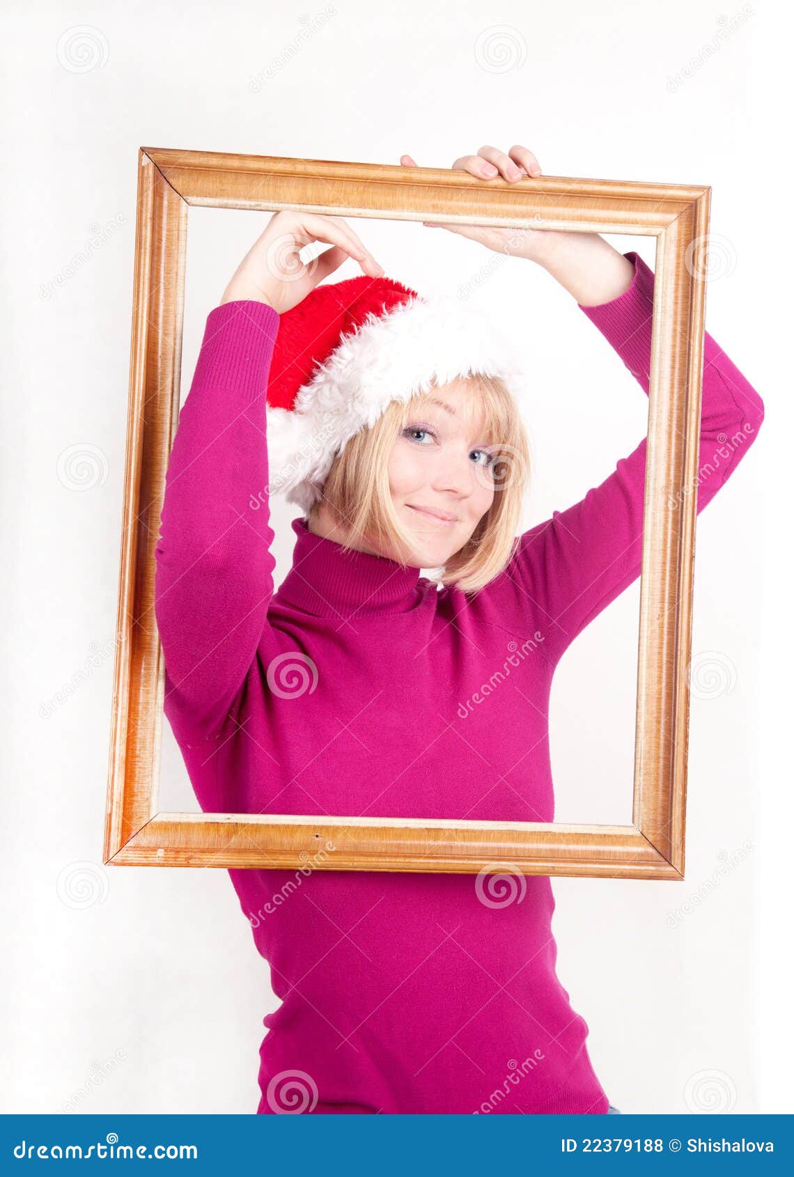 Cheerful Girl Wearing Santa Hat Inside the Frame Stock Photo - Image of ...