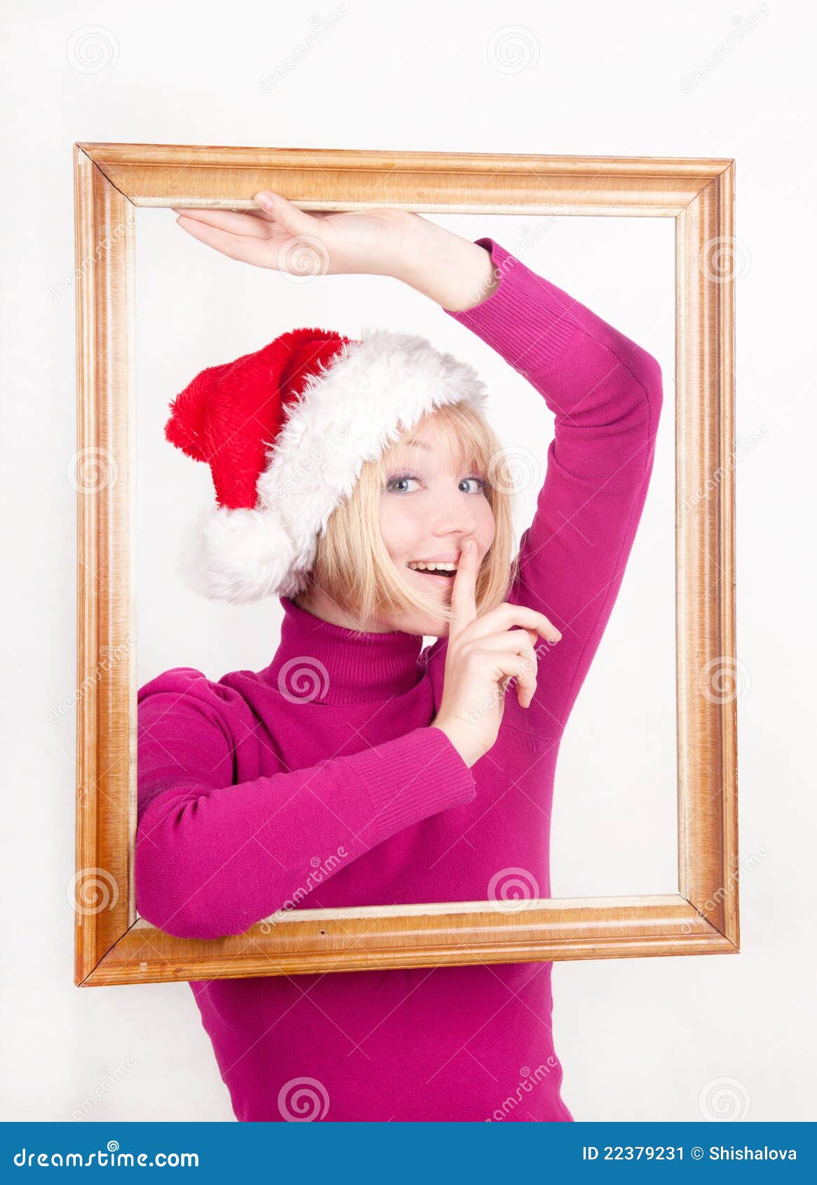 Cheerful Girl Wearing Santa Hat Inside the Frame Stock Image - Image of ...