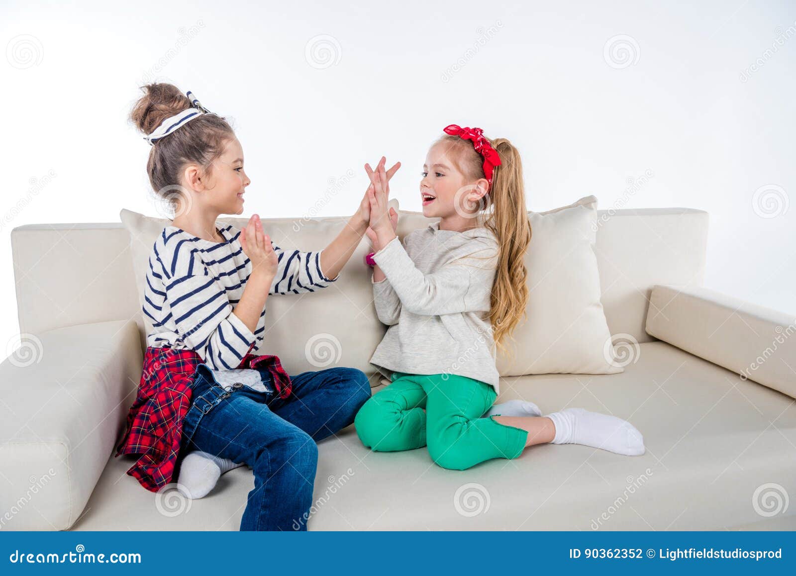 Cheerful Girls Playing Patty-cake Game Stock Photo - Image of happy ...