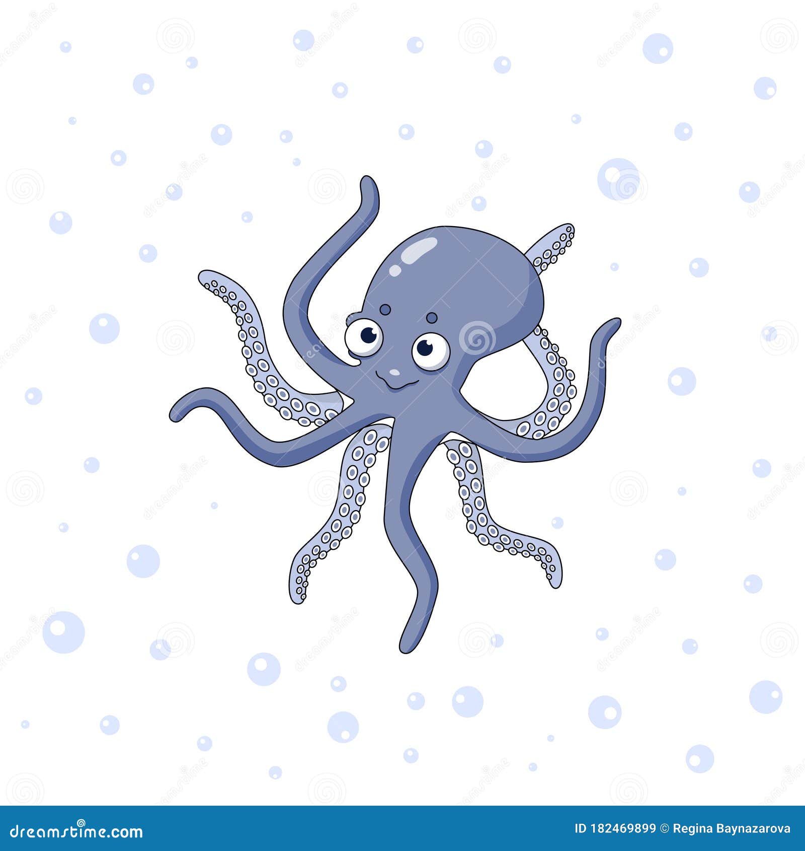 A Cheerful Good Octopus Surrounded by Bubbles. Friendly Little Octopus ...