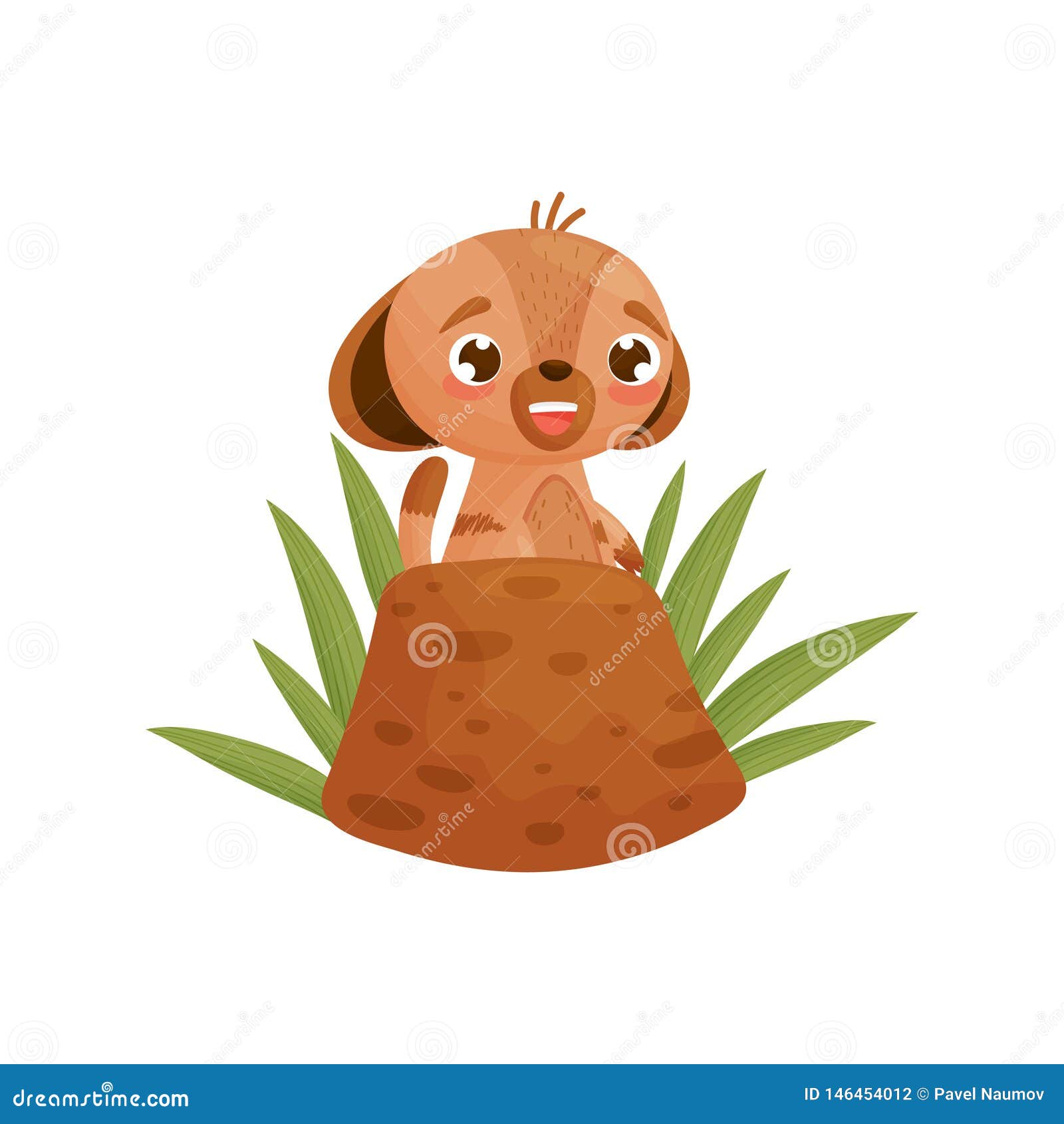 Cheerful Gopher Near the Hole. Vector Illustration on White Background ...