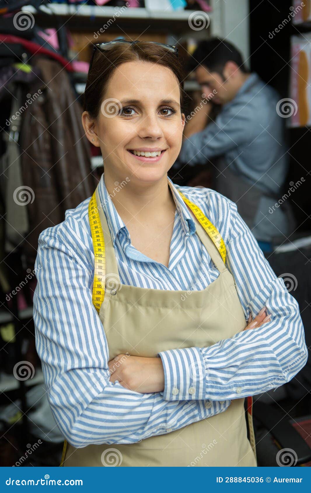 Cheerful Gorgeous Atelier Owner Looking at Camera Stock Photo - Image ...