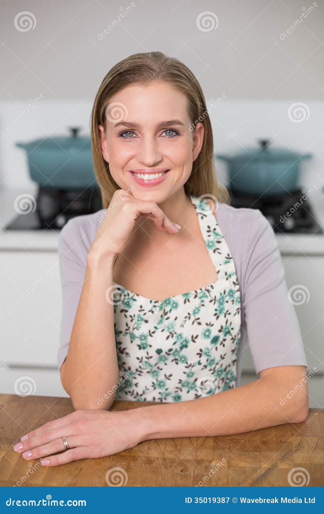 Cheerful Gorgeous Model Sitting at Table Stock Image - Image of home ...