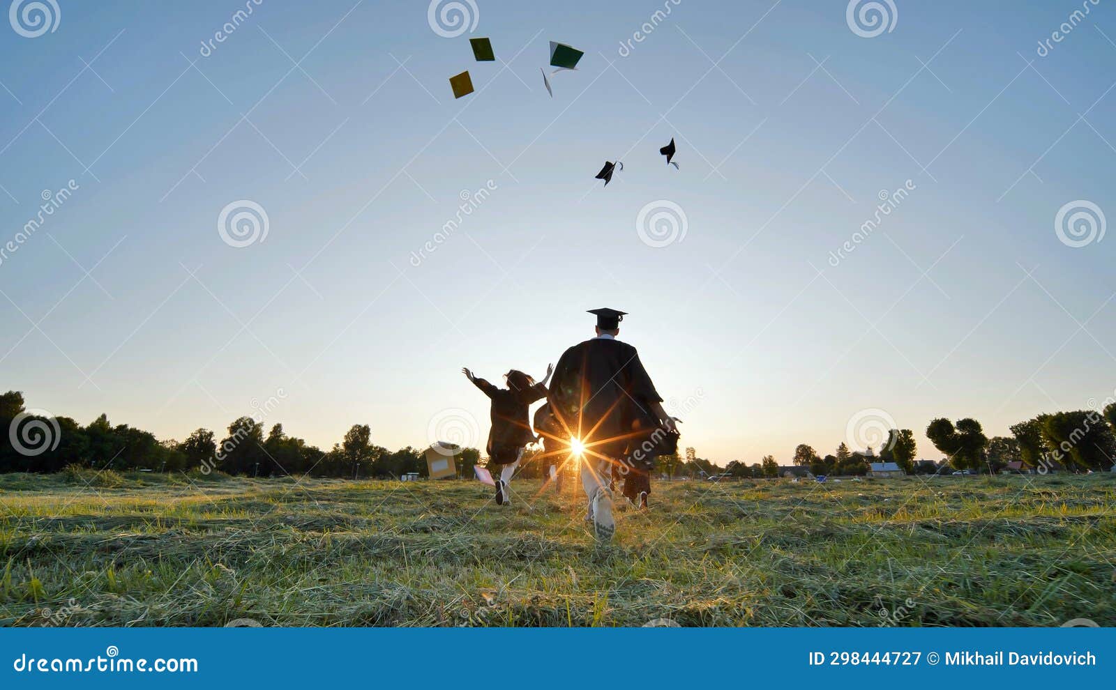 Cheerful Graduates Students Run Throwing Notebooks after School at ...