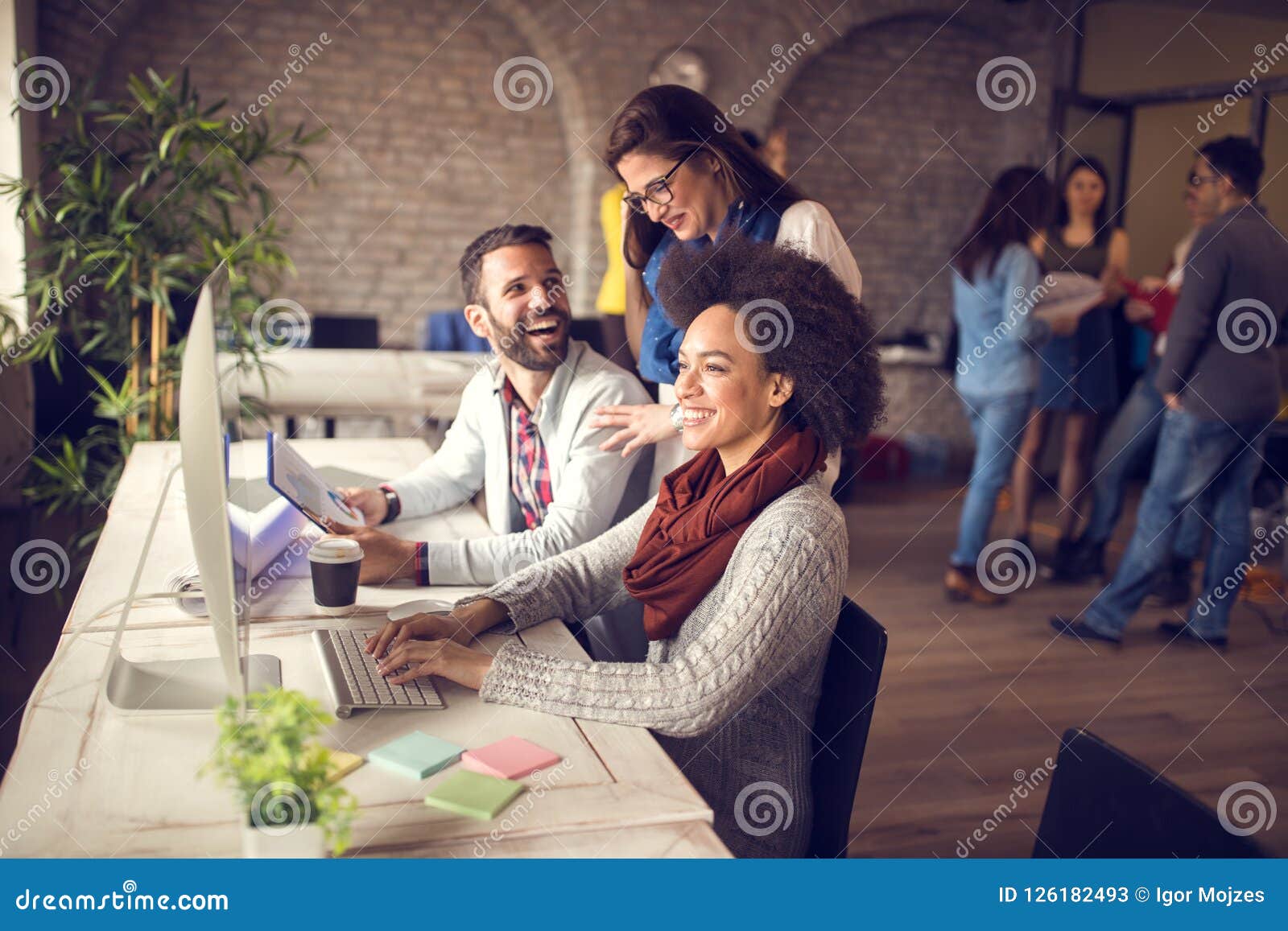 Cheerful Group Working in Office Stock Image - Image of businessman ...