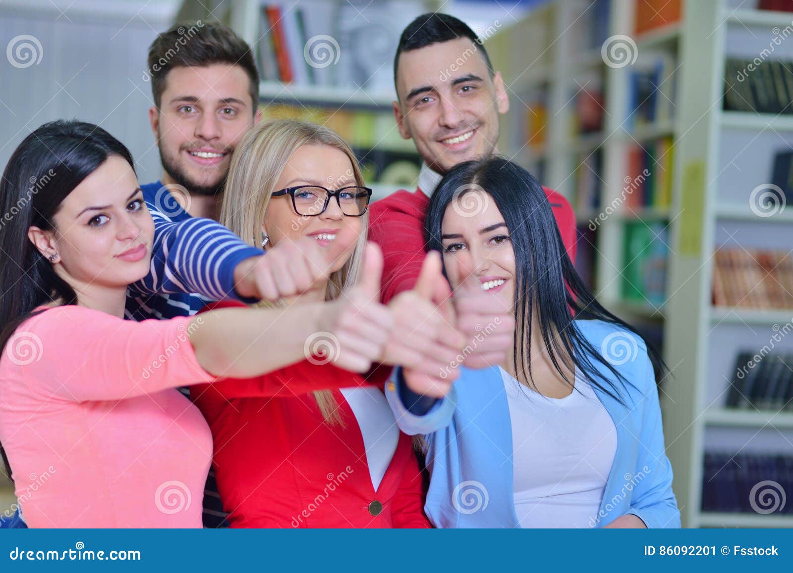 Cheerful Group of Students Smiling at Camera with Thumbs Up, Success ...