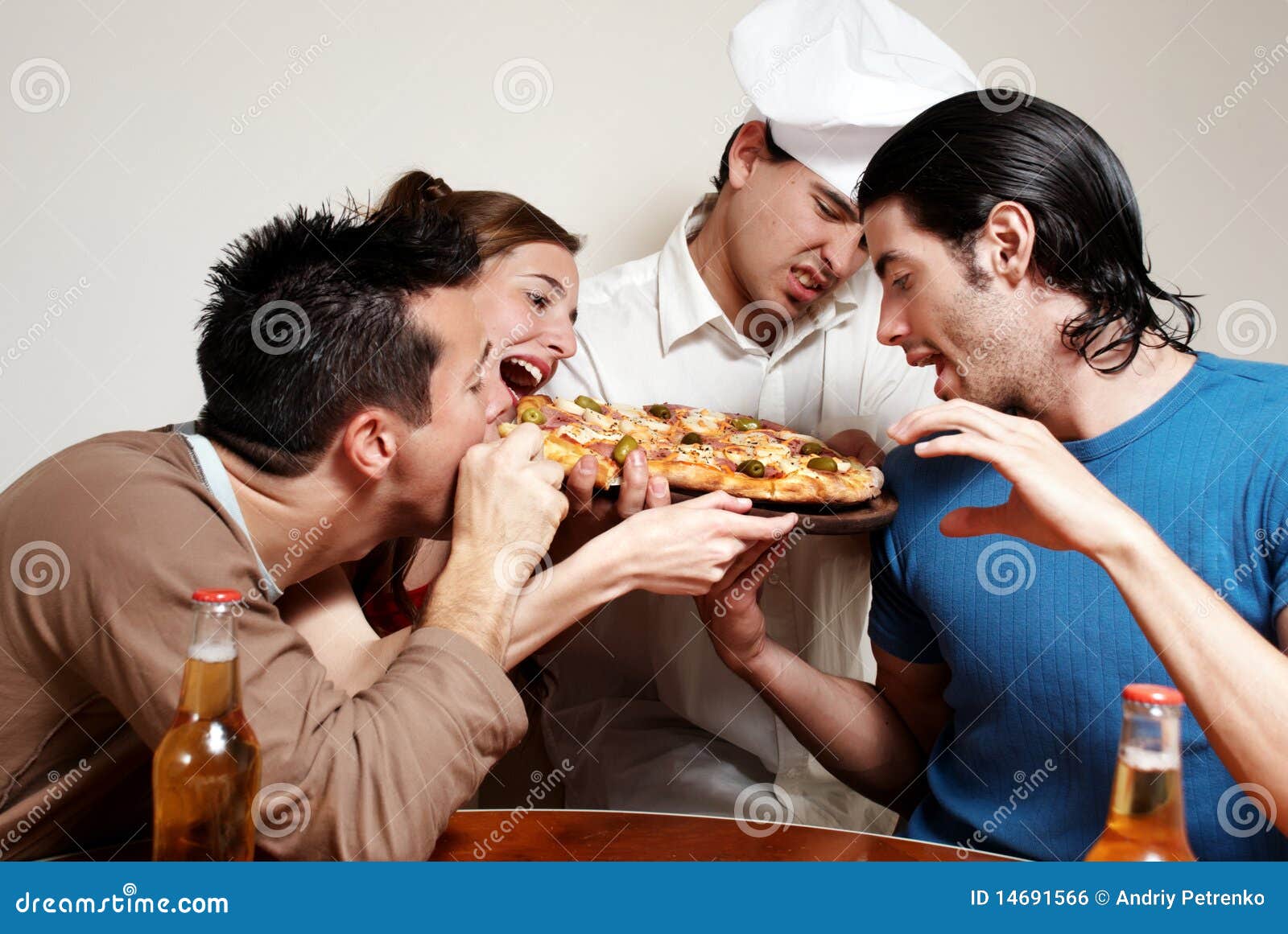 Cheerful Group of Youth in a Pizza Stock Photo - Image of caucasian ...