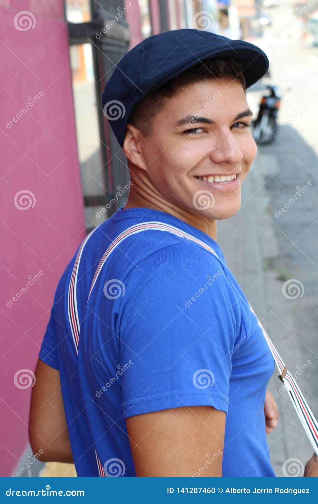 Cheerful Guy Looking Back Over Shoulder Stock Photo - Image of isolated ...