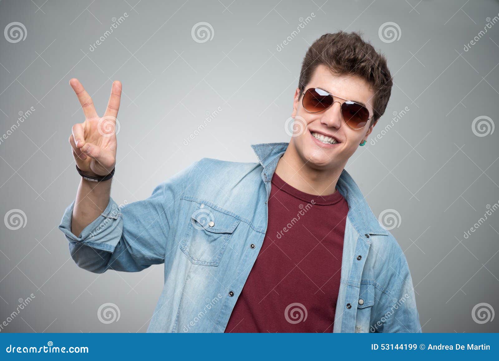 Cheerful Guy Making Victory Sign Stock Image - Image of aggressive ...