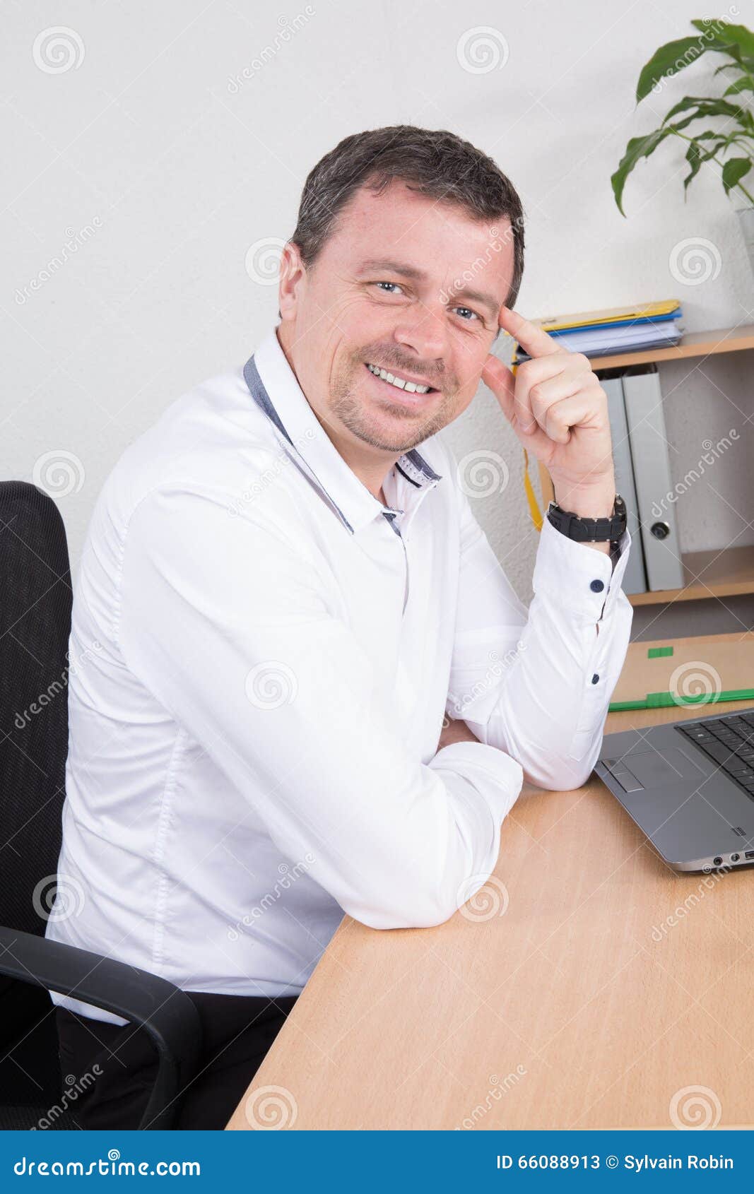 Cheerful Guy Sitting in Front of Desktop Computer Stock Image - Image ...