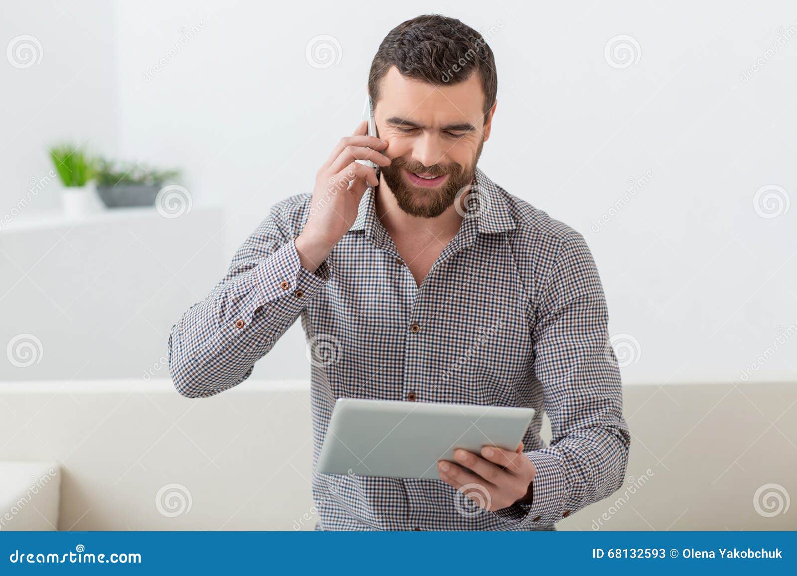 Cheerful Guy is Working with Modern Technology Stock Image - Image of ...