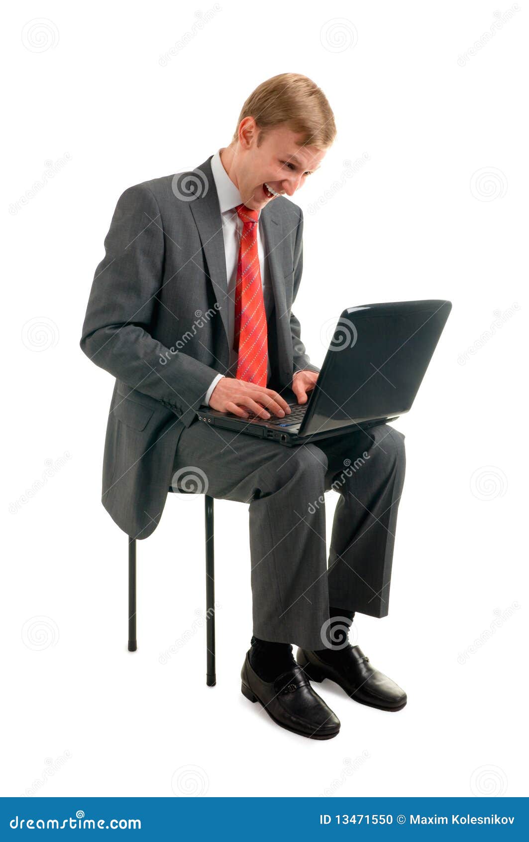 The Cheerful Guy Works Behind the Computer Stock Photo - Image of ...