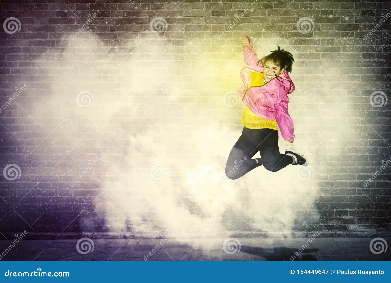 Cheerful Hip-hop Dancer Jumping with Smoke Stock Image - Image of leap ...