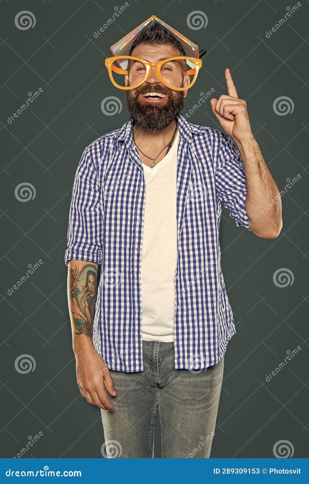 Cheerful Inspired With Idea Funny Bearded Man In Party Glasses With