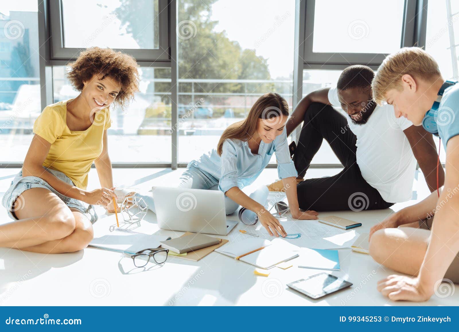 Cheerful International Students Working on the University Project Stock ...