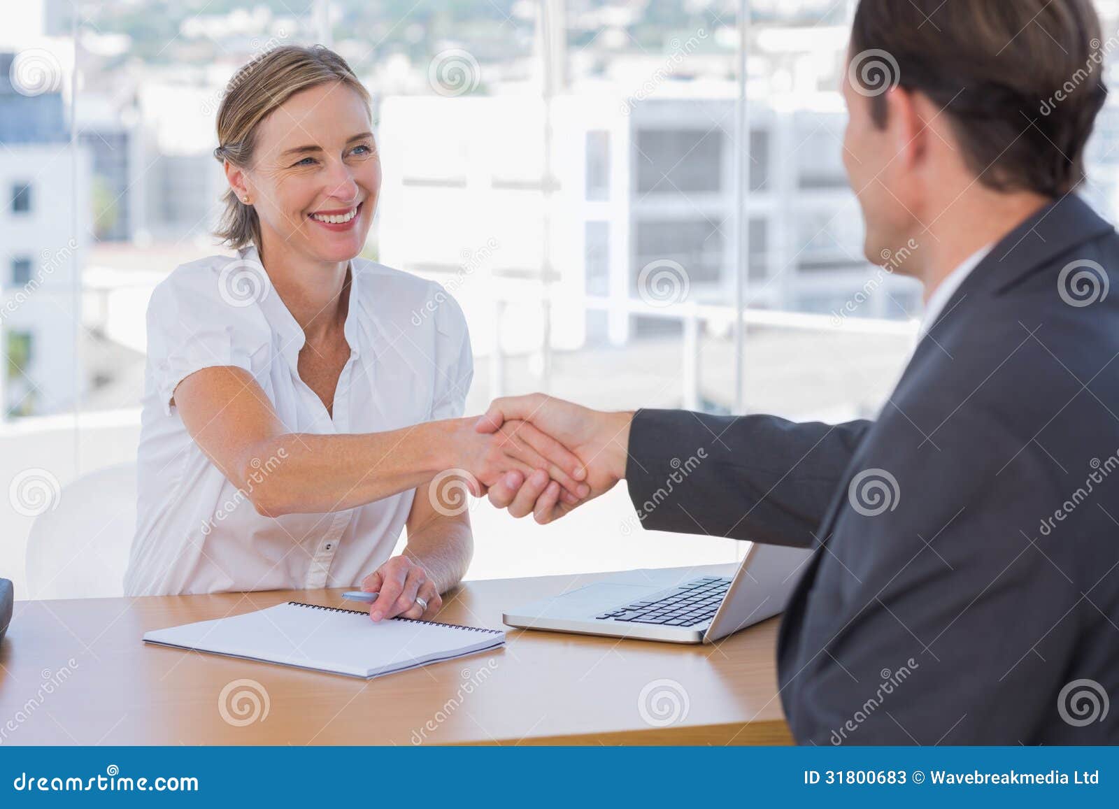 Cheerful Interviewer Shaking Hand of an Interviewee Stock Image - Image ...