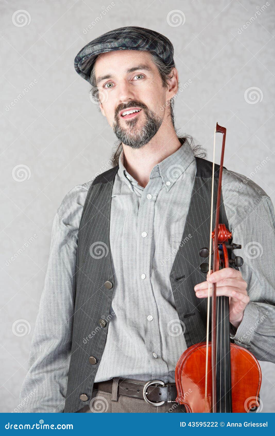 Cheerful Irish Fiddler with Instrument Stock Photo - Image of ...