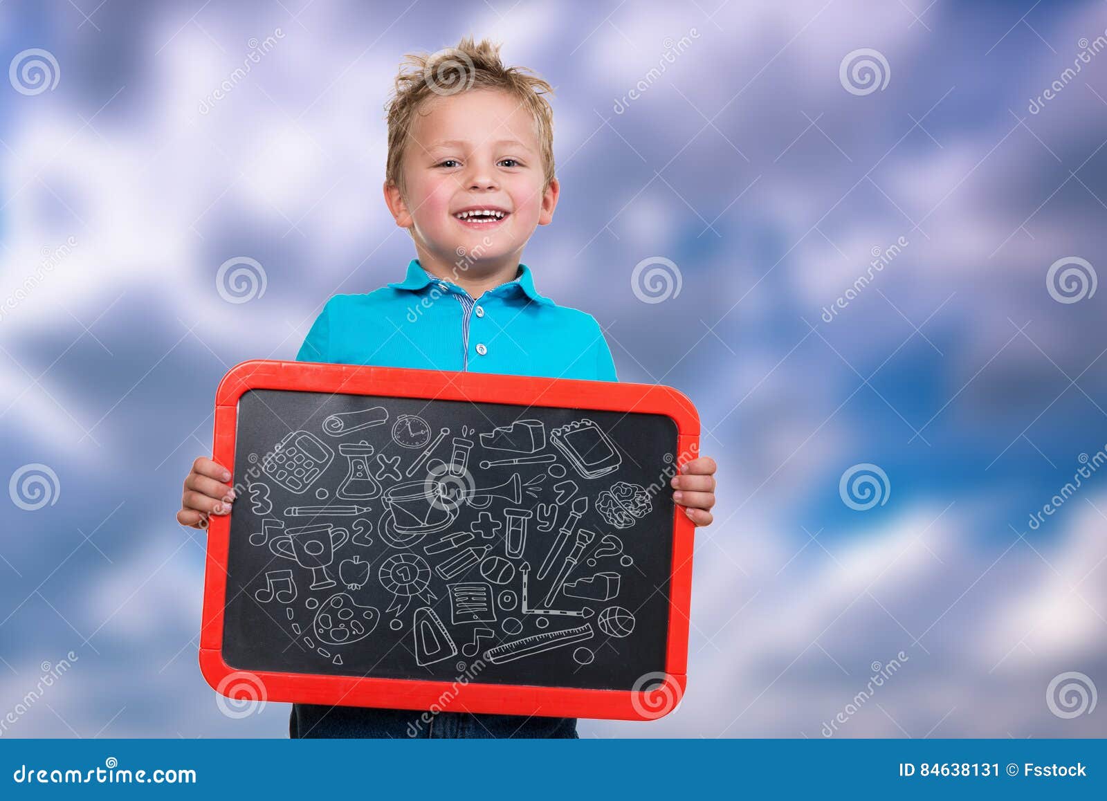 Cheerful Kid with Blank Board with Symbols on Board. Stock Image ...