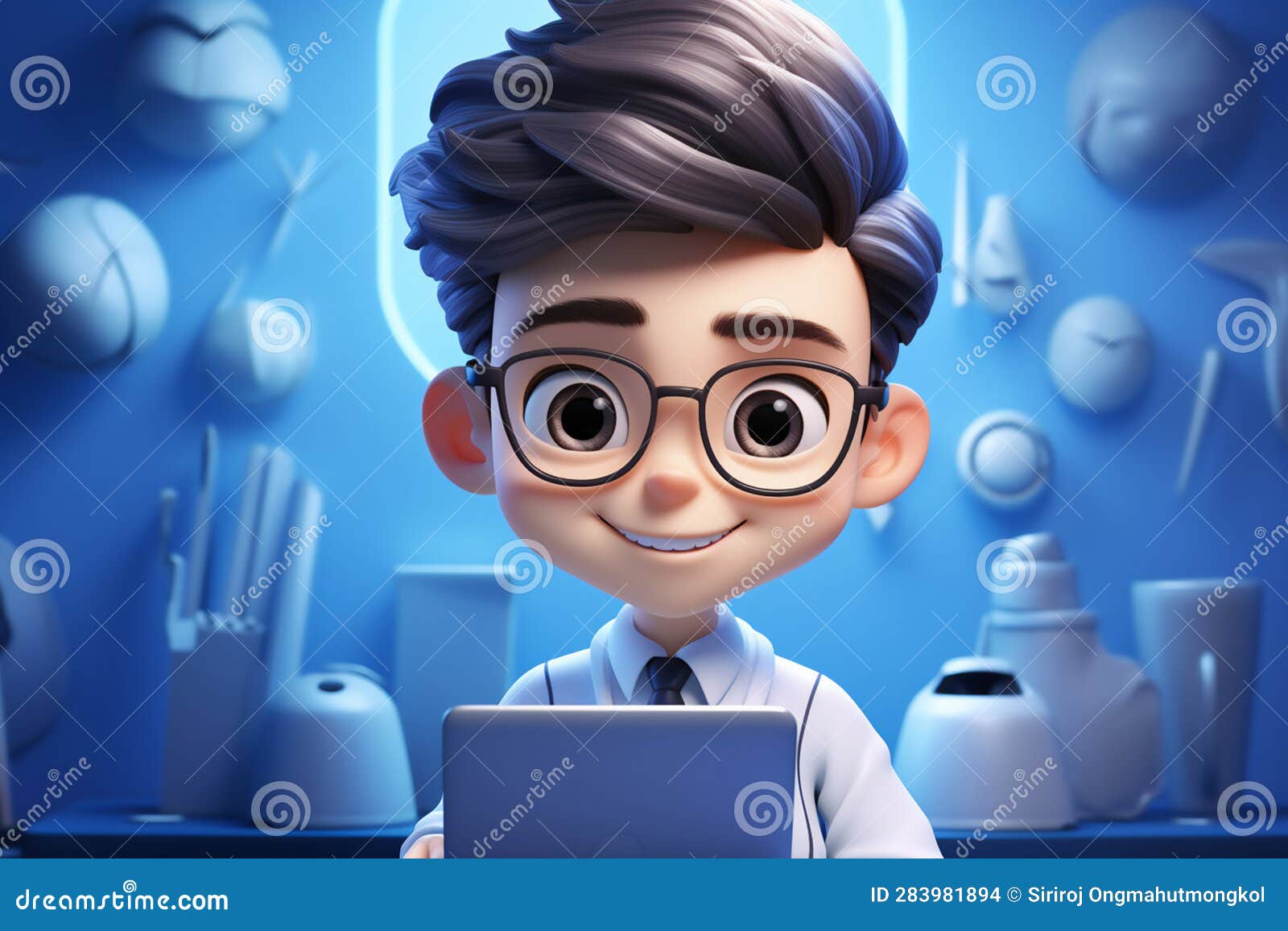 Cheerful Kid Exploring Digital Education with 3D Clay on Tablet ...