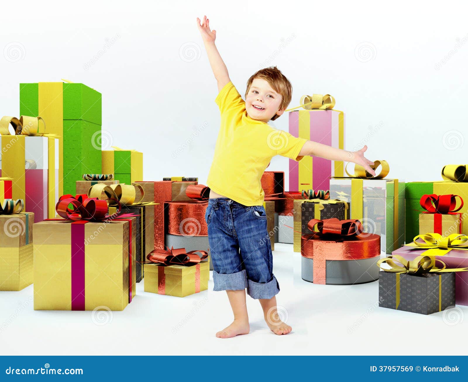 Cheerful Kid with Lots of Presents Stock Image - Image of expression ...