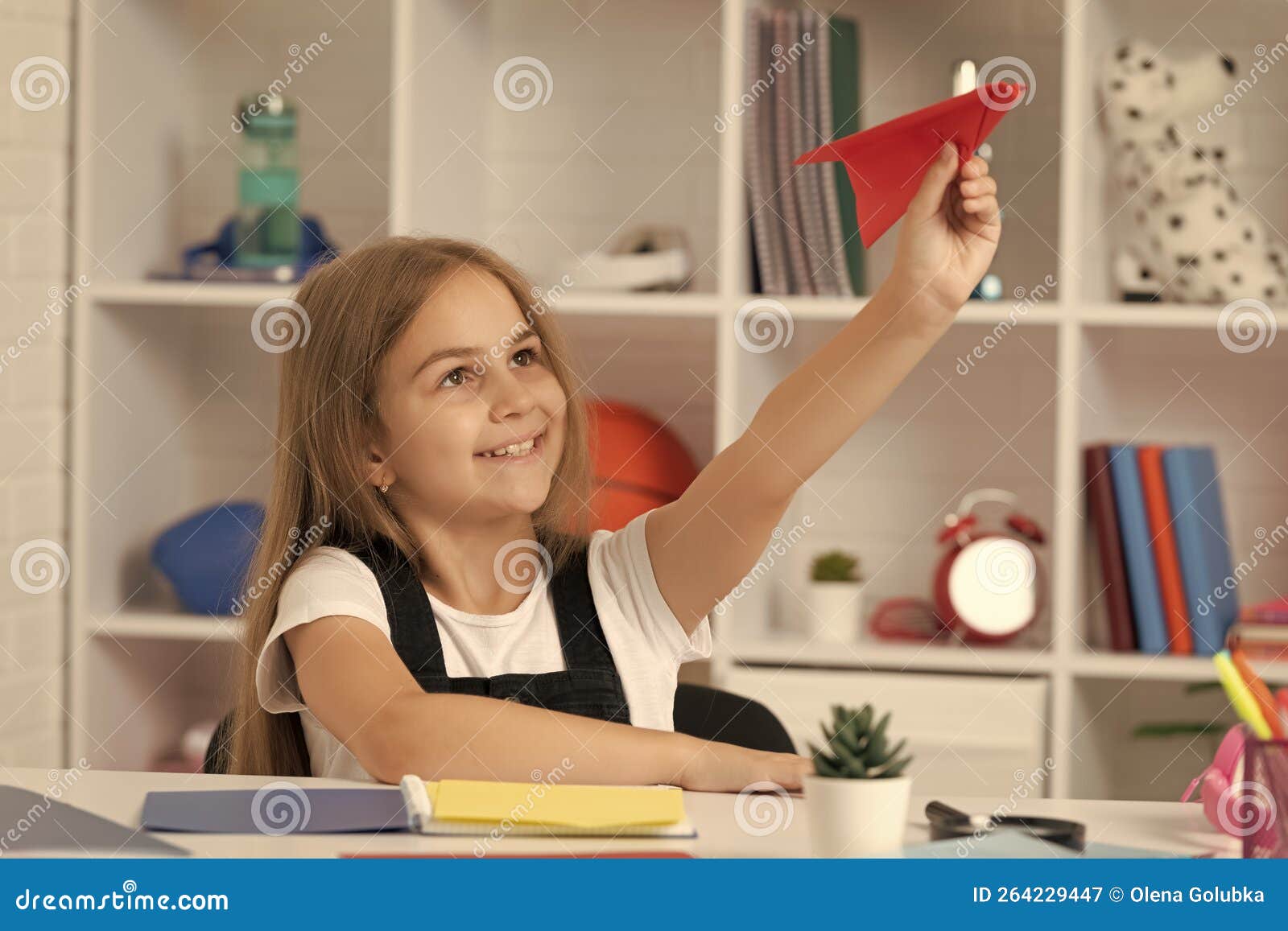 Cheerful Kid Play with Paper Plane in School Classroom Stock Image ...