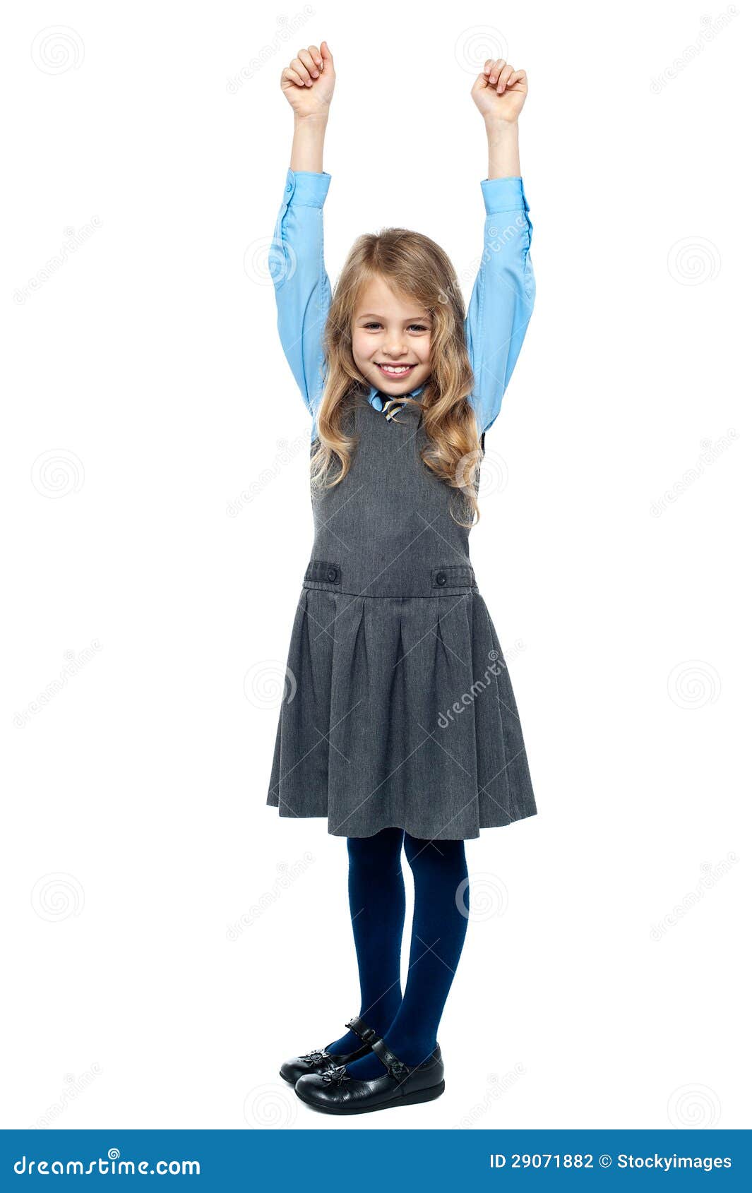 Cheerful Kid Raising Her Hands in Excitement Stock Photo - Image of ...