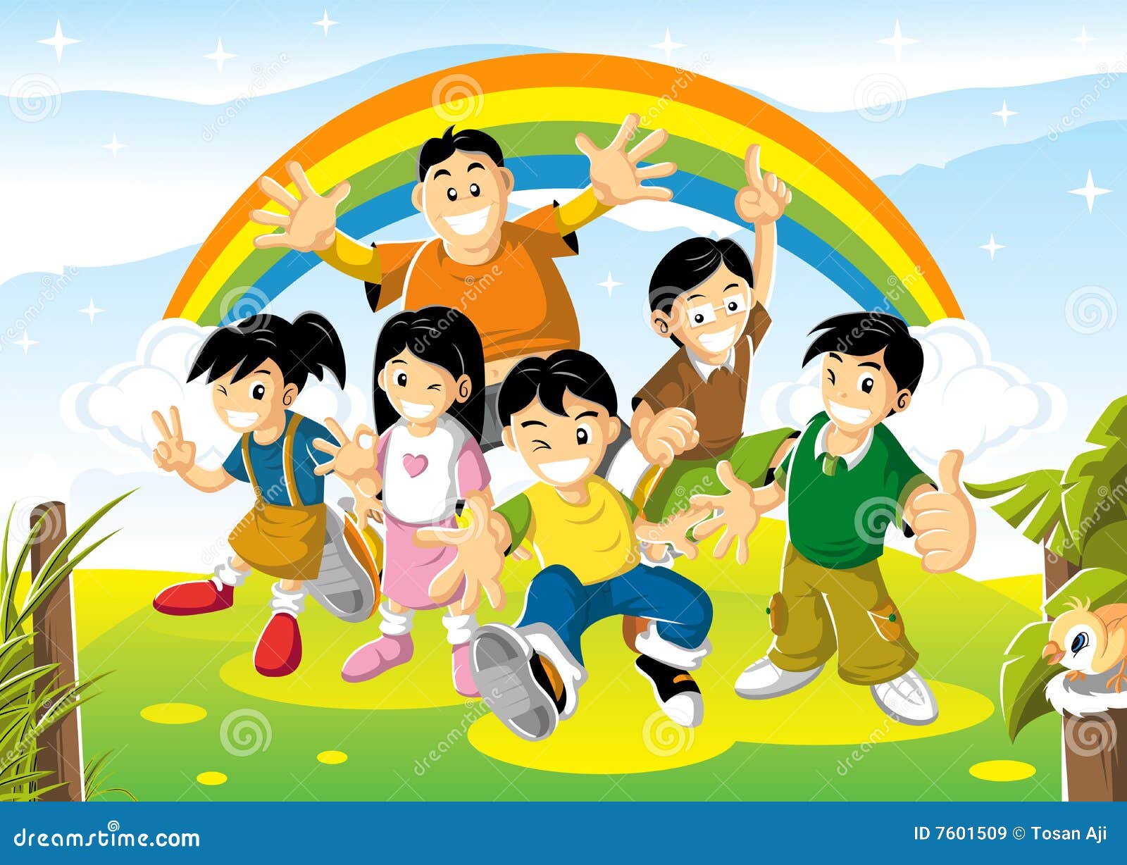 Cheerful Kids on Bright Day Stock Illustration - Illustration of smile ...