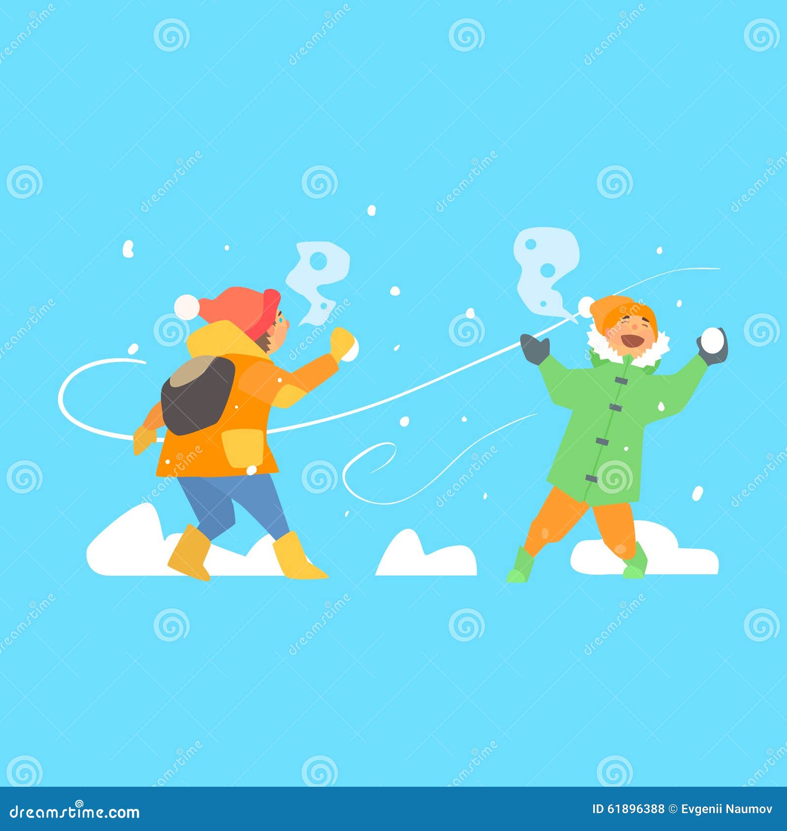 Cheerful Kids Throwing Snowballs. Vector Stock Vector - Illustration of ...
