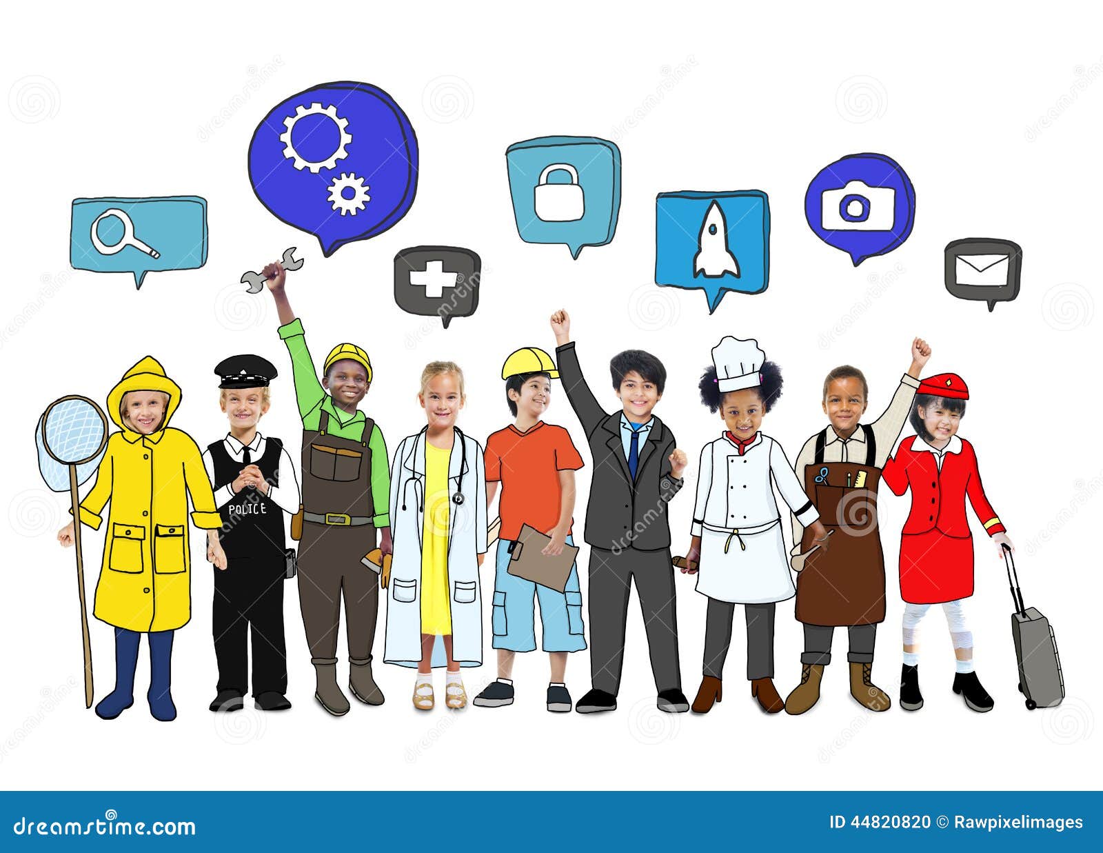 Cheerful Kids and Various Occupations Concept Stock Illustration ...