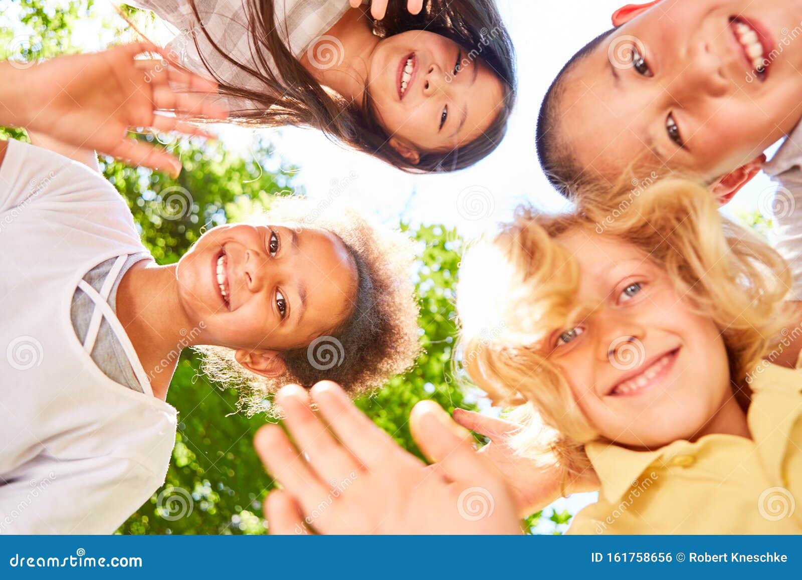 Cheerful Kids Wave at the Camera Stock Photo - Image of child ...