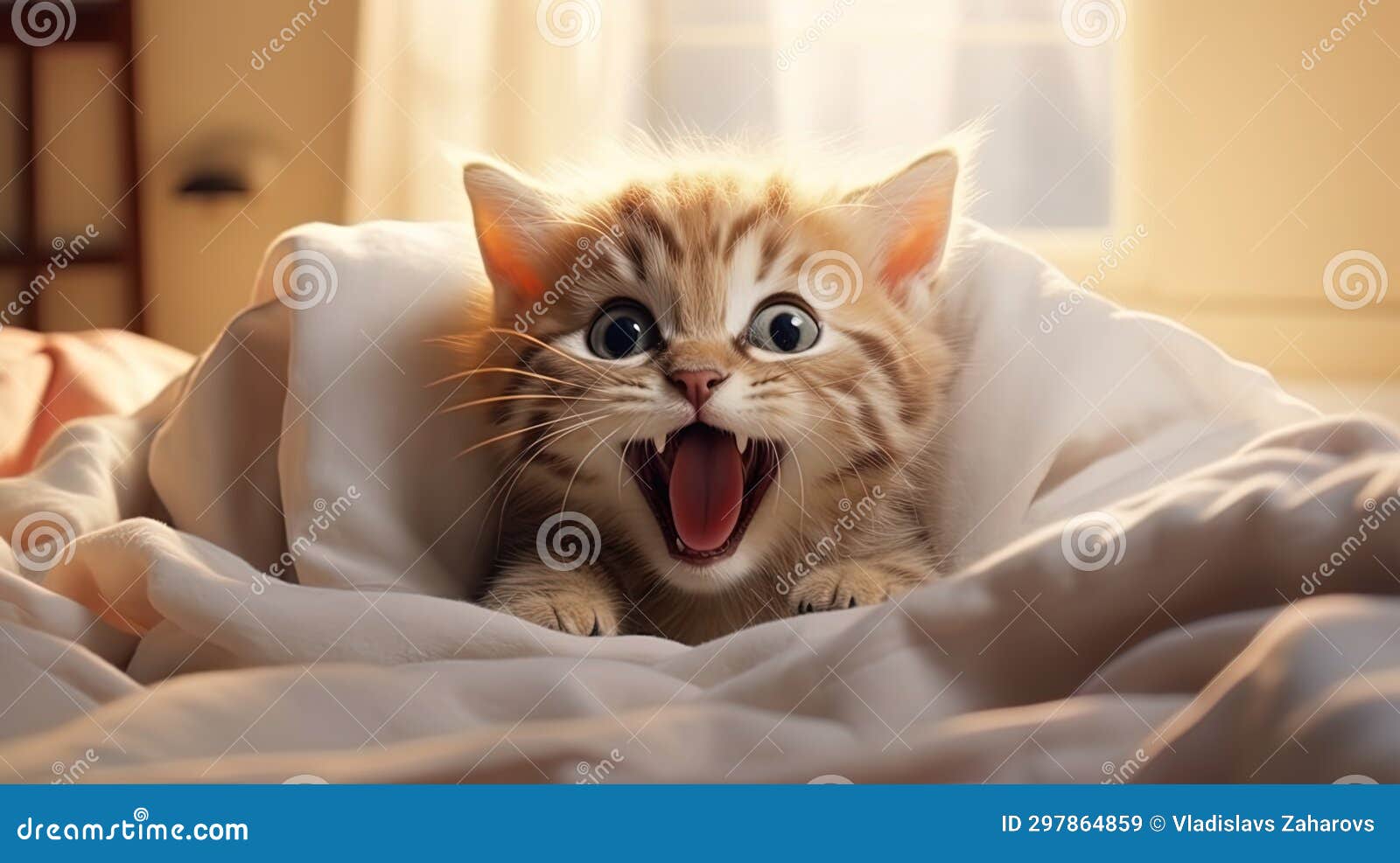 Cheerful Kitty Smiles in Its Bed Stock Illustration - Illustration of ...