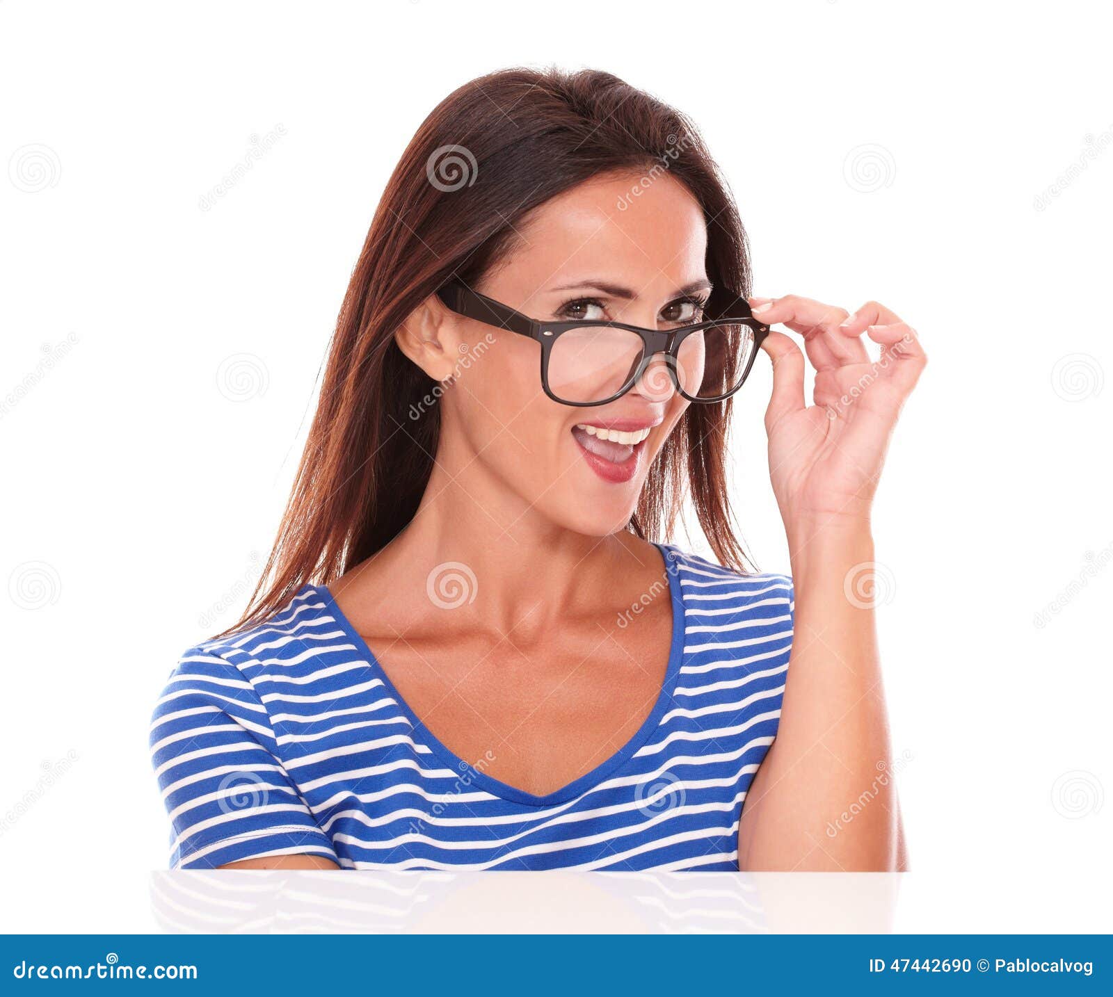Cheerful Lady Smiling and Wearing Spectacles Stock Photo - Image of ...