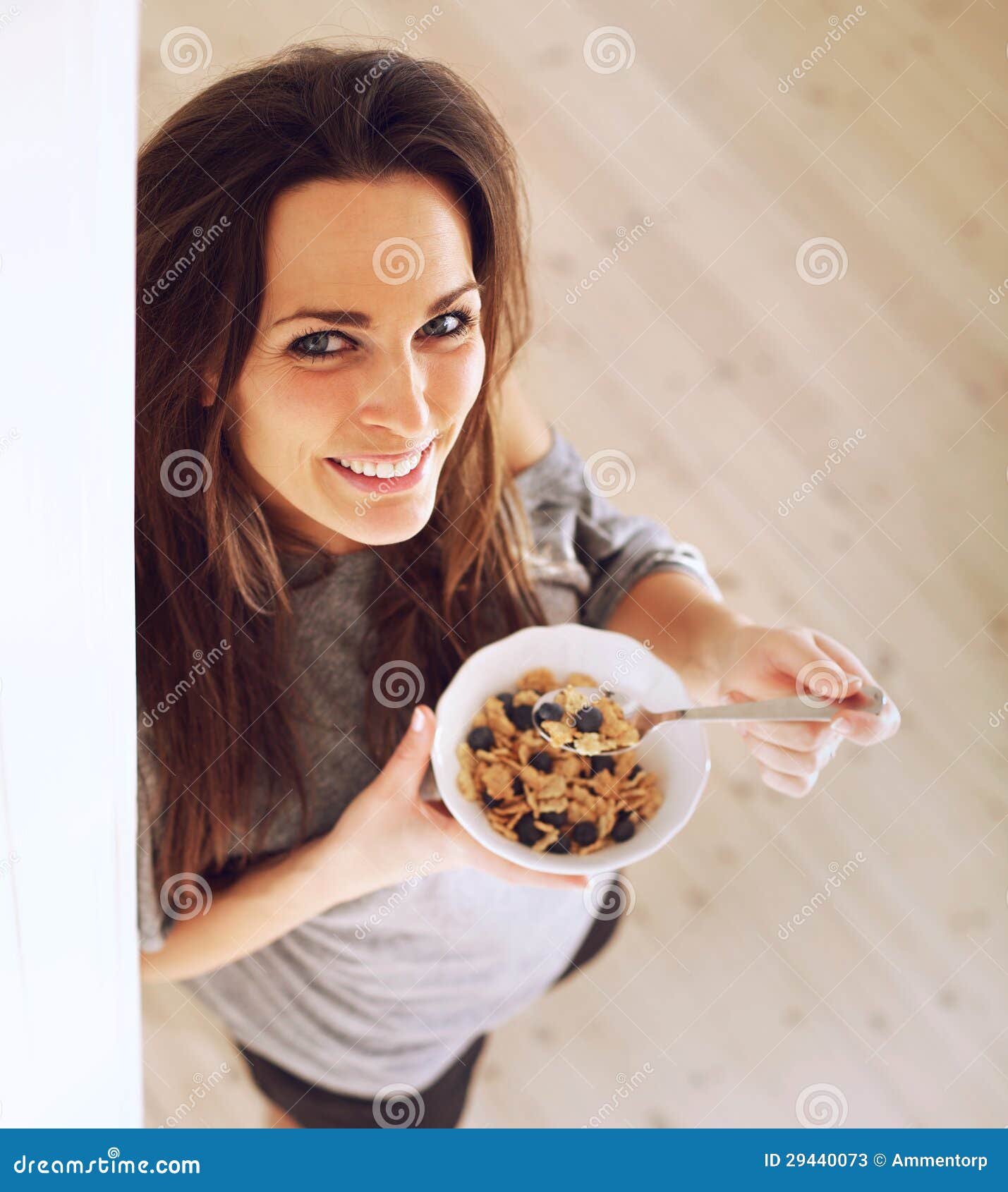 Cheerful Lady Starts the Morning Right by Eating Breakfast Stock Image ...
