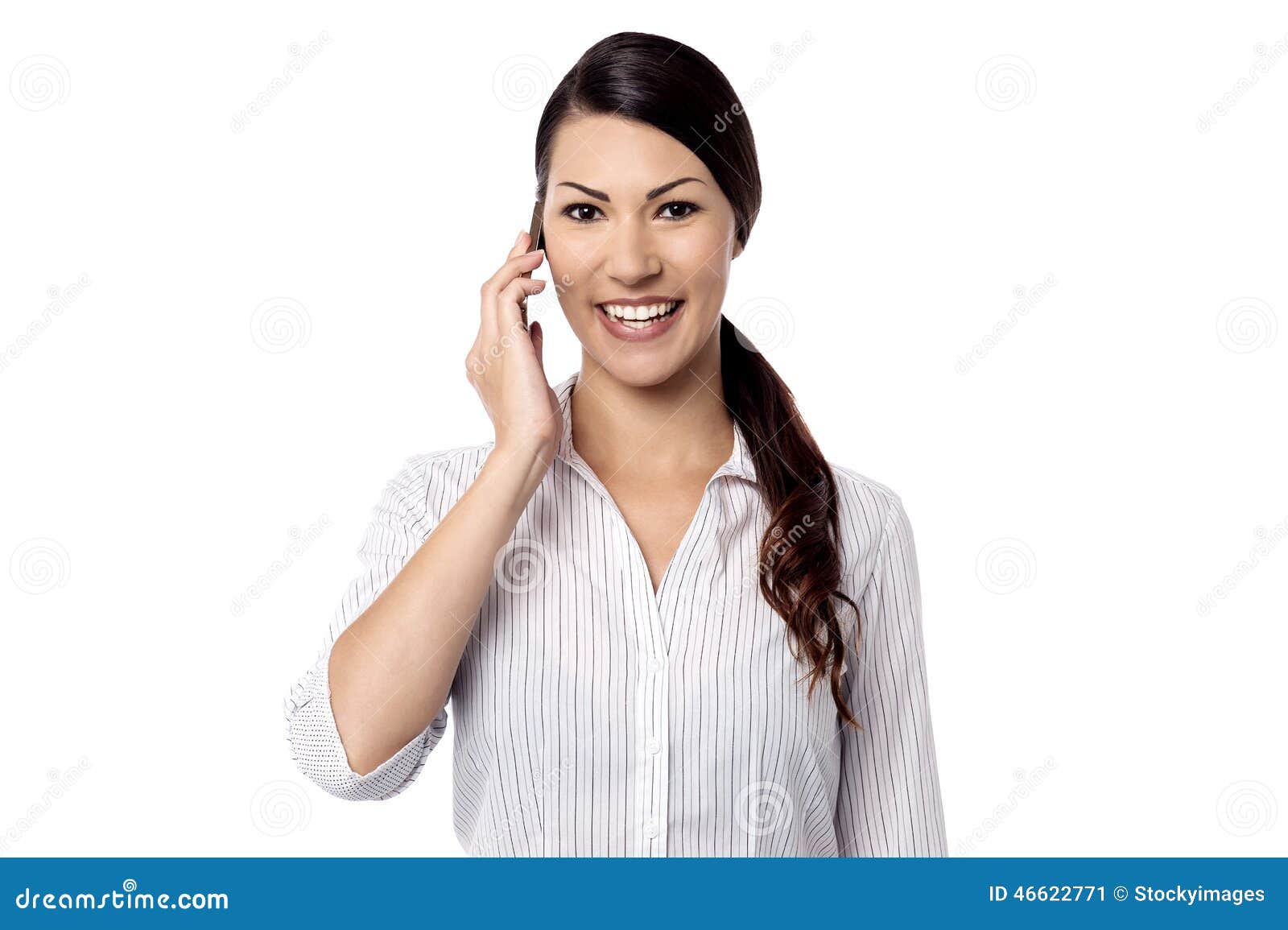 Cheerful Lady Talking on Cell Phone Stock Image - Image of woman ...