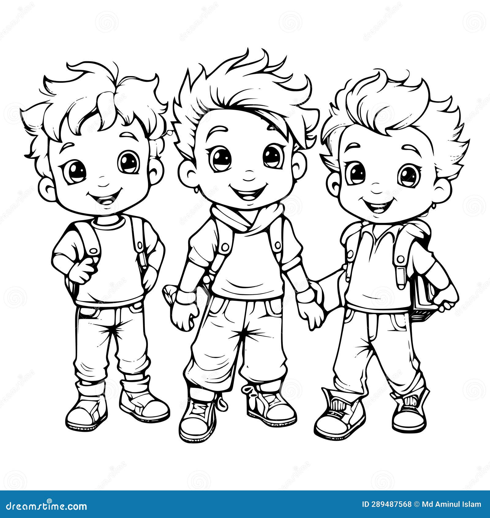 Cheerful Little Boys Coloring Page for Kids Stock Vector - Illustration ...