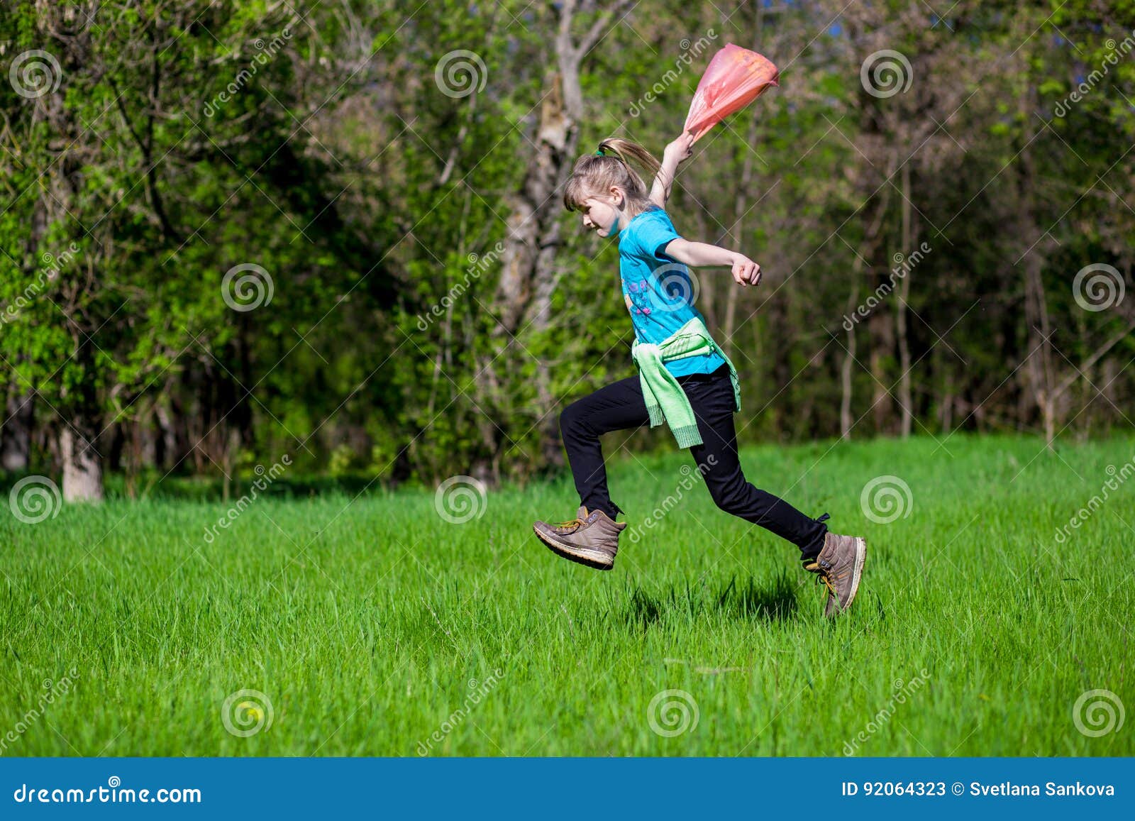 Cheerful Little Girl Jump on the Grass Stock Image - Image of children ...