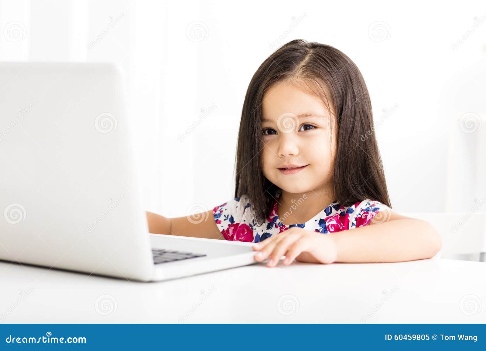 Cheerful Little Girl Using the Laptop Stock Image - Image of adorable ...